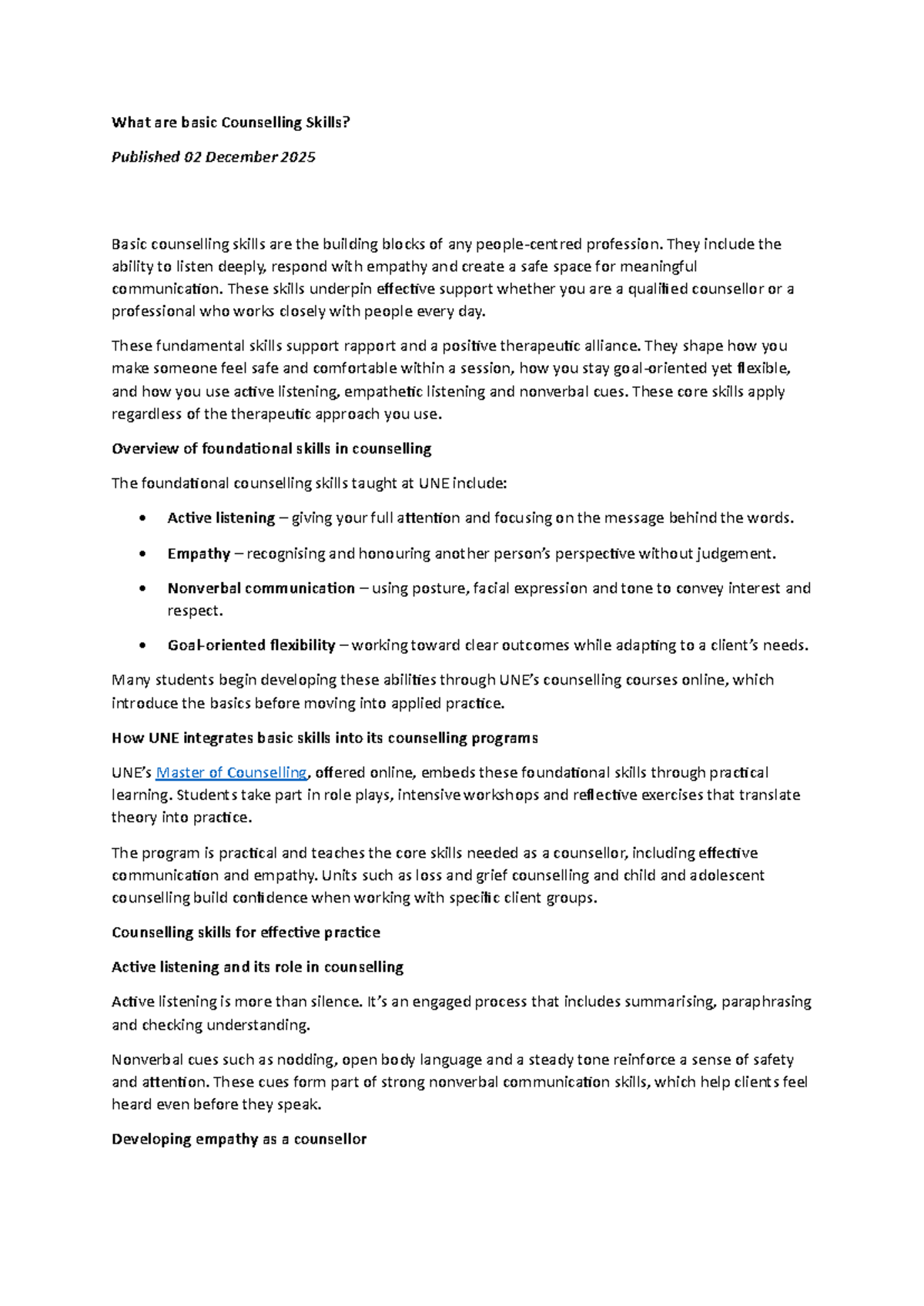 Basic Counselling Skills Overview: Foundations for Effective Practice ...