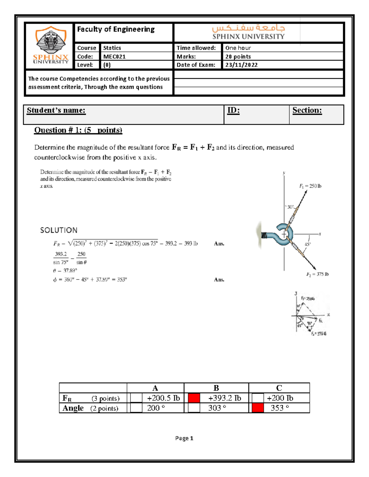 MEC021 Midterm Exam Model Answers for Statics - November 2022 - Studocu