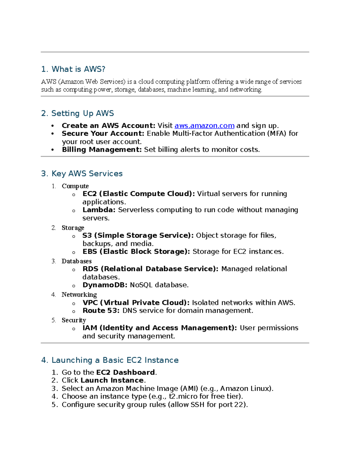 AWS - Aws - 1. What is AWS? AWS (Amazon Web Services) is a cloud ...