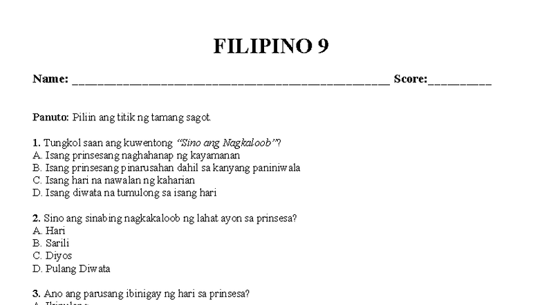 FILIPINO 9 Quiz Reviewer for Monthly Test - Studocu