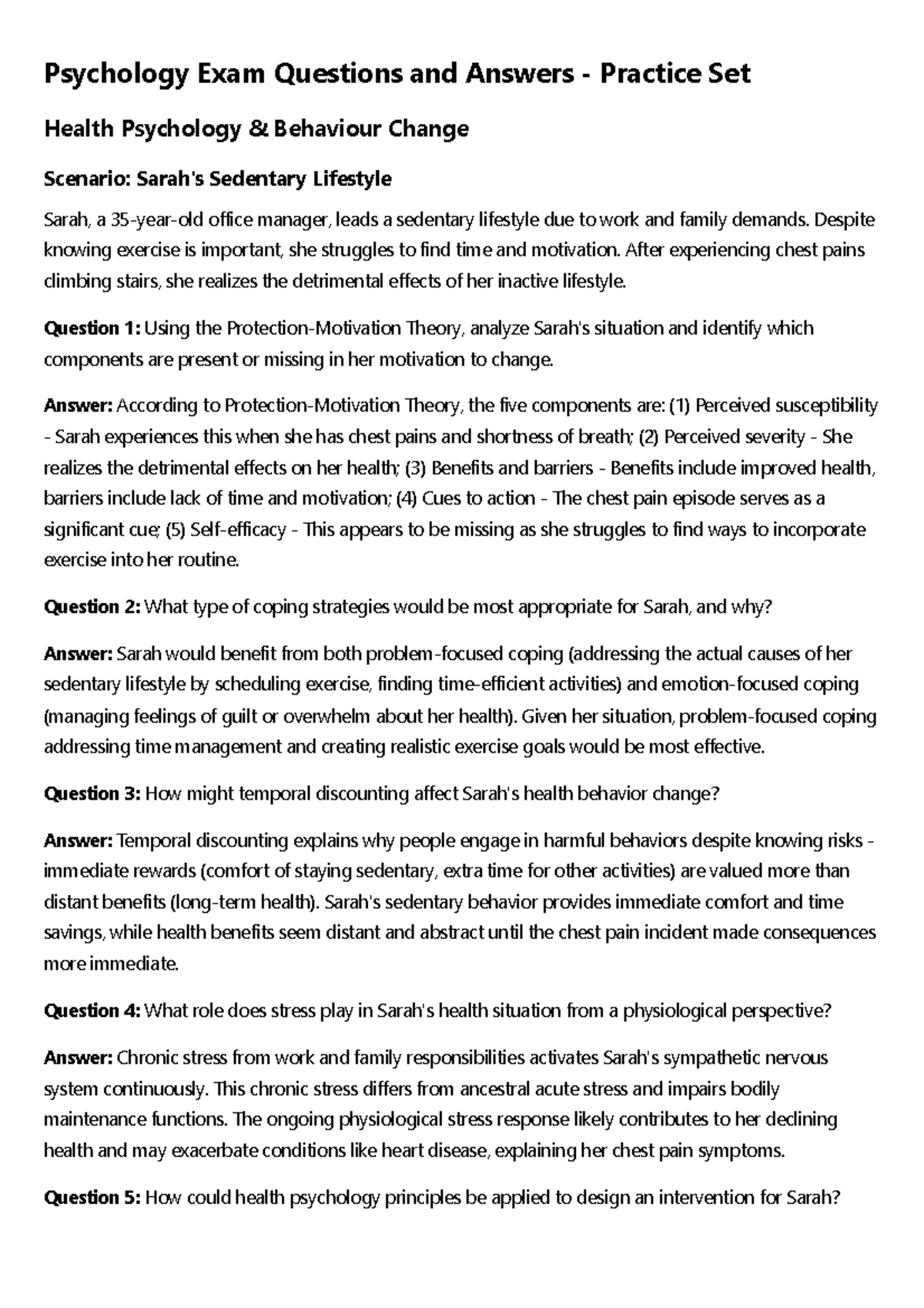 Psychology Exam Questions & Answers - Practice Set (Health Psychology ...