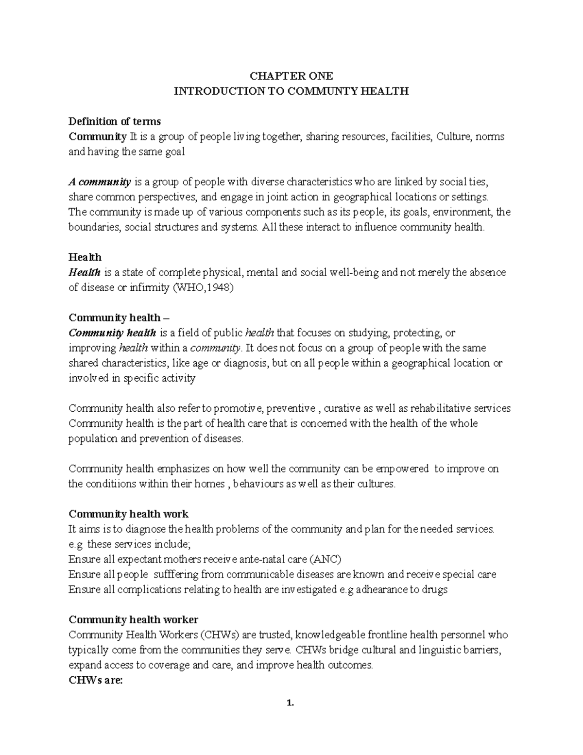 Community Health Concepts & Nutrition Overview - Full Notes (CH101 ...