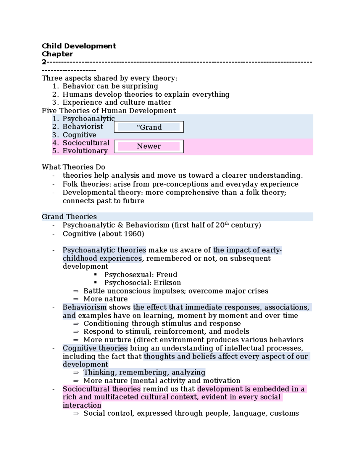 Psych Notes CH 2: Theories of Child Development Explained - Studocu