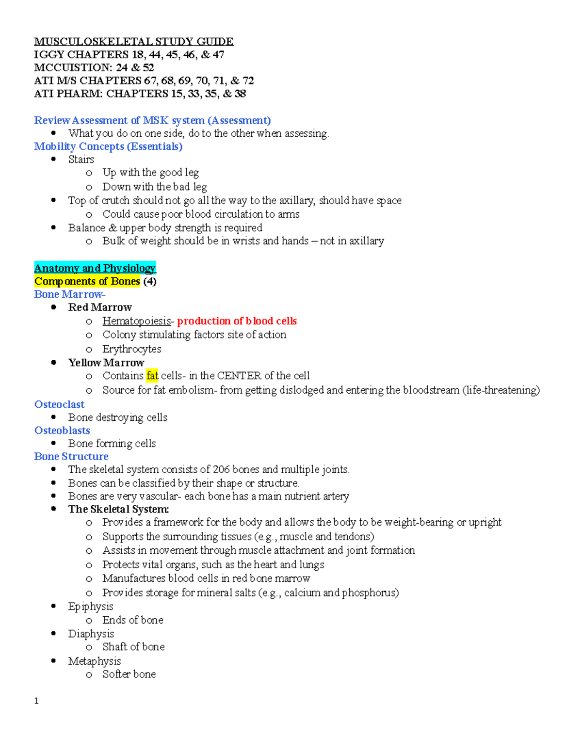 Musculoskeletal Study Guide - MUSCULOSKELETAL STUDY GUIDE IGGY CHAPTERS ...