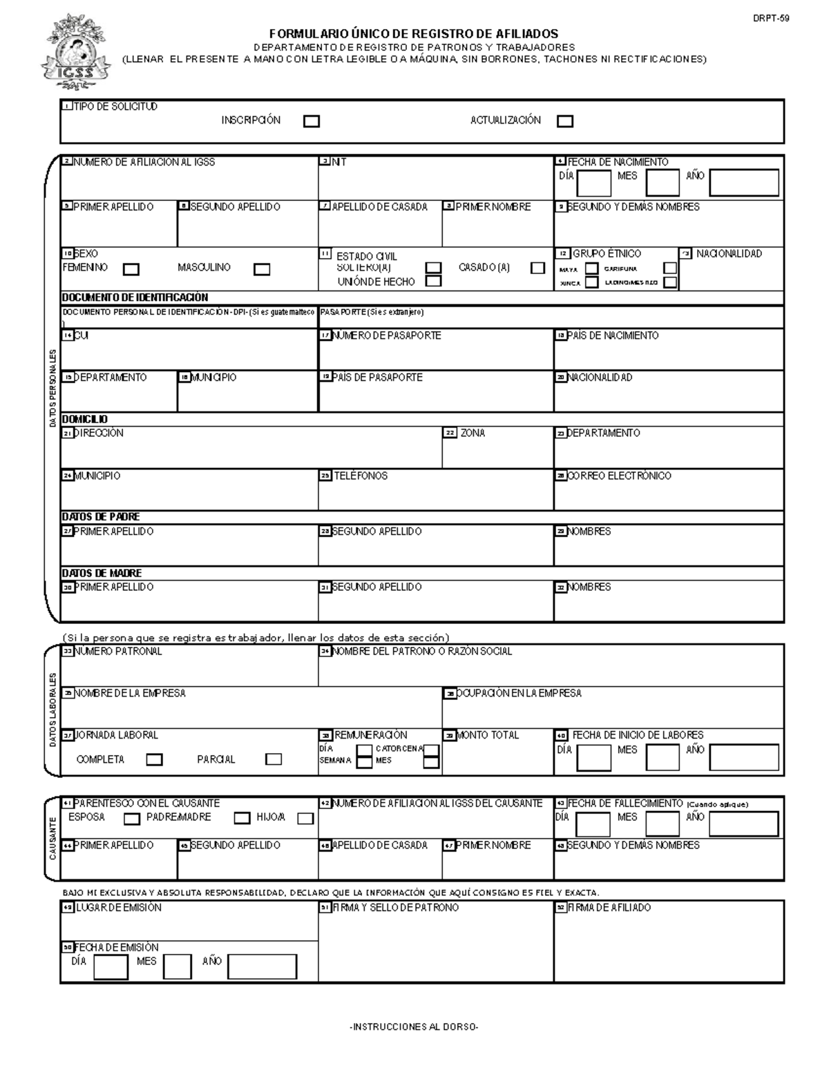 DRPT-59 Formulario Único de Registro de Afiliados Actualizado - Studocu