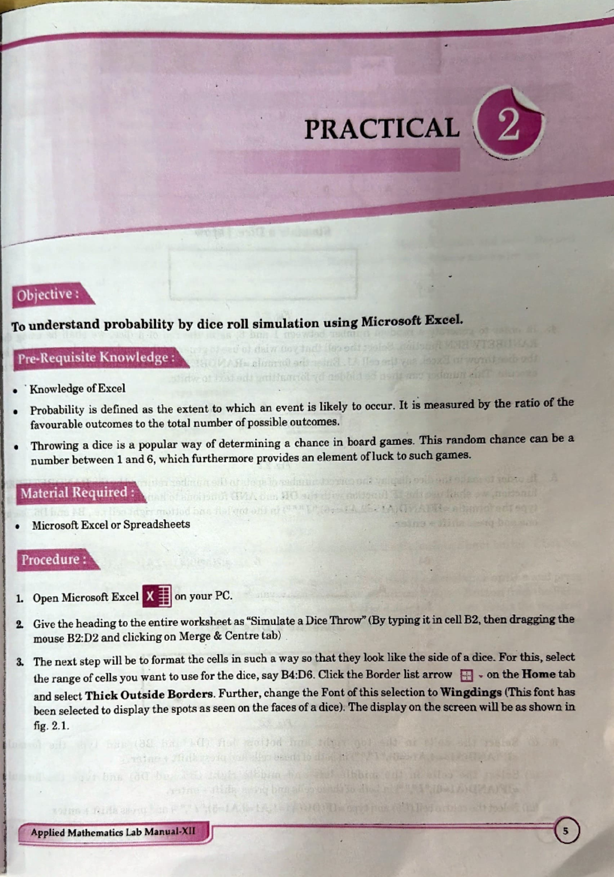 PRACTICAL 2: Dice Roll Simulation Using Excel for Probability Analysis ...