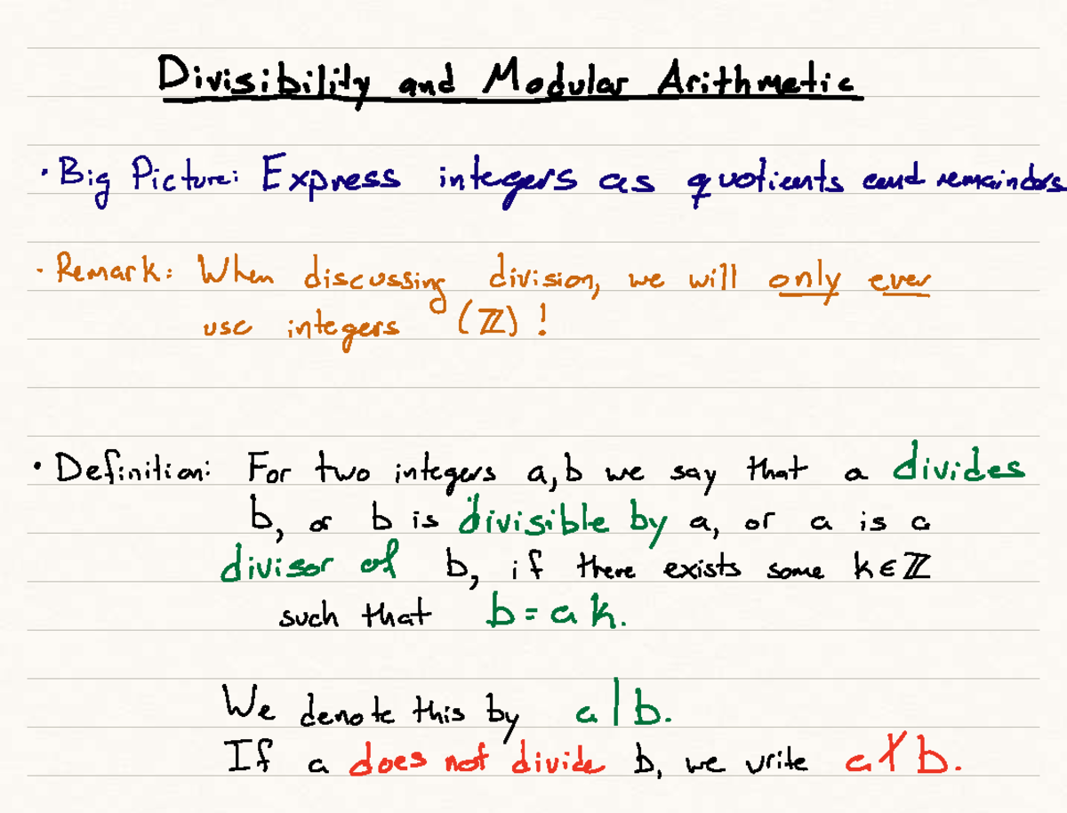 Divisibility and Modular Arithmetic: Lecture Notes for 03-1-1064 - Studocu