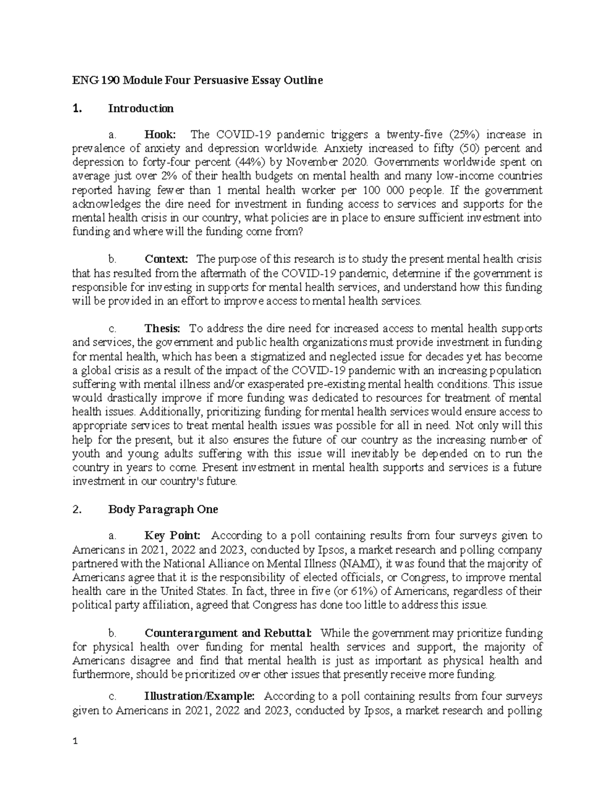 ENG 190 Mod 4 Persuasive Essay Outline Template - Studocu