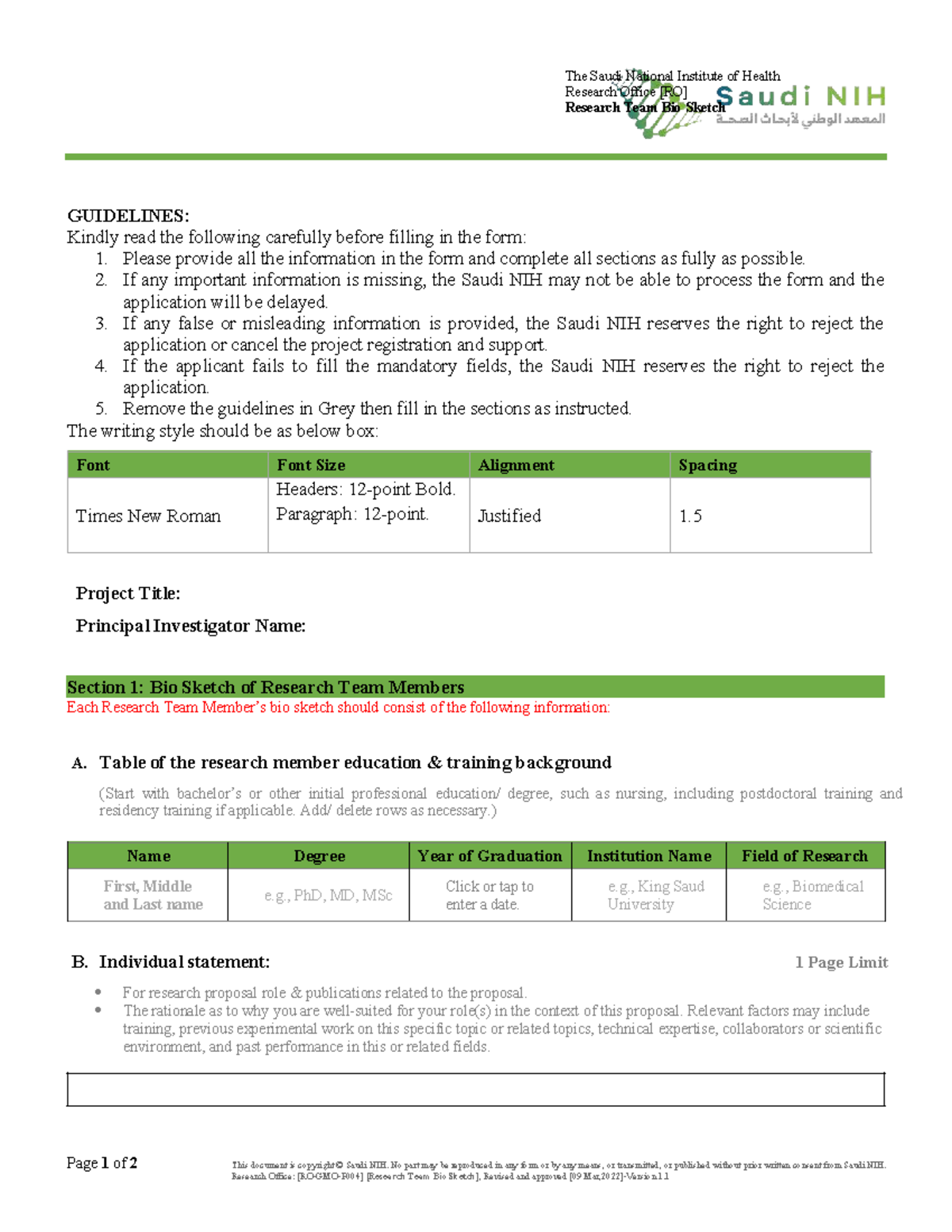 P004 - Bio Sketch Guidelines for Research Team in Medicine - Studocu