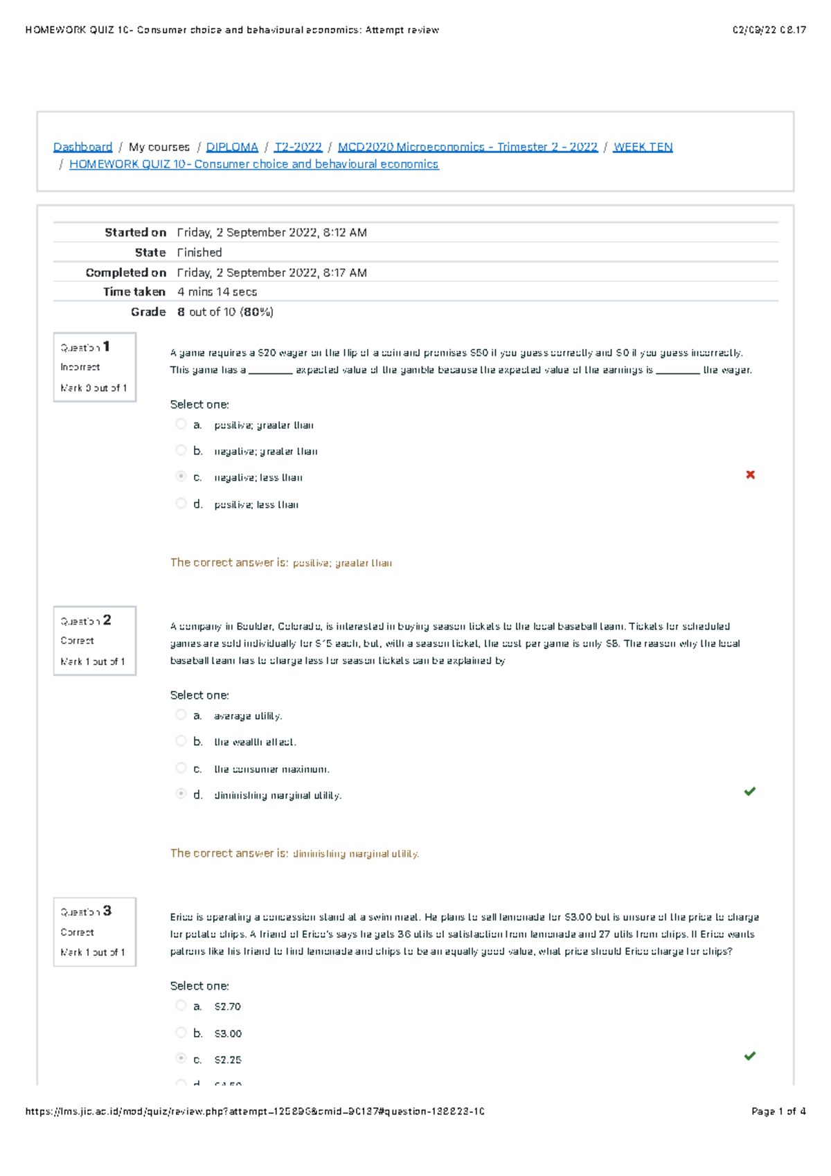 6. Homework QUIZ 10- Consumer choice and behavioural economics: Attempt ...