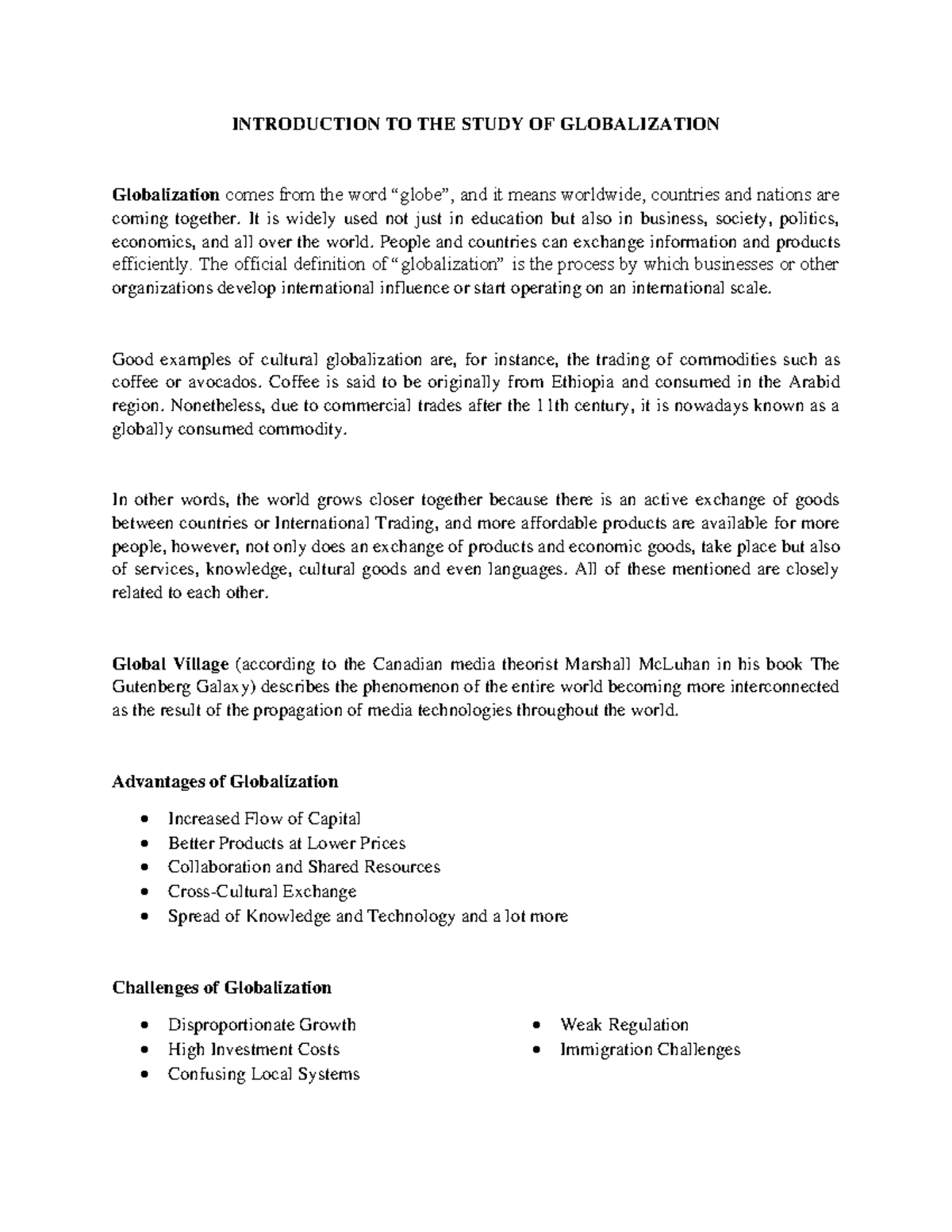 Globalization: An Introductory Overview and Its Impacts - Studocu