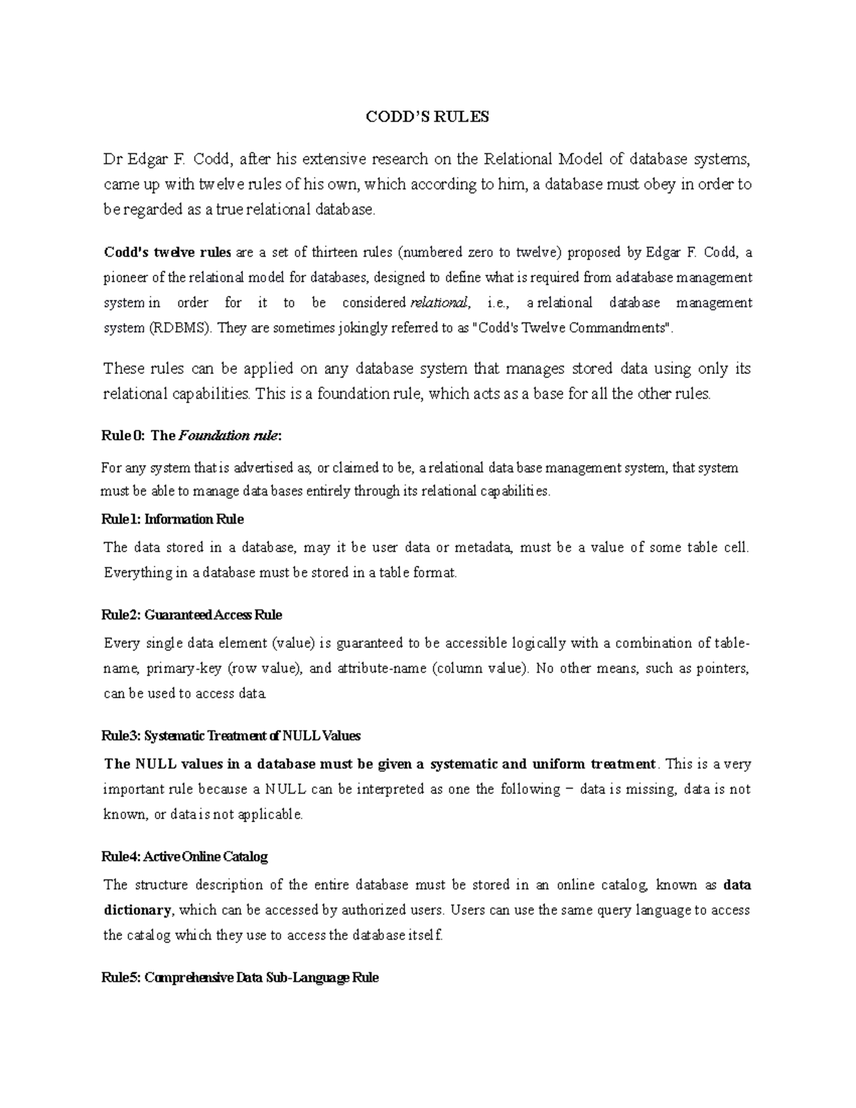 8b Codds Rules Explained: Understanding Database Fundamentals - Studocu