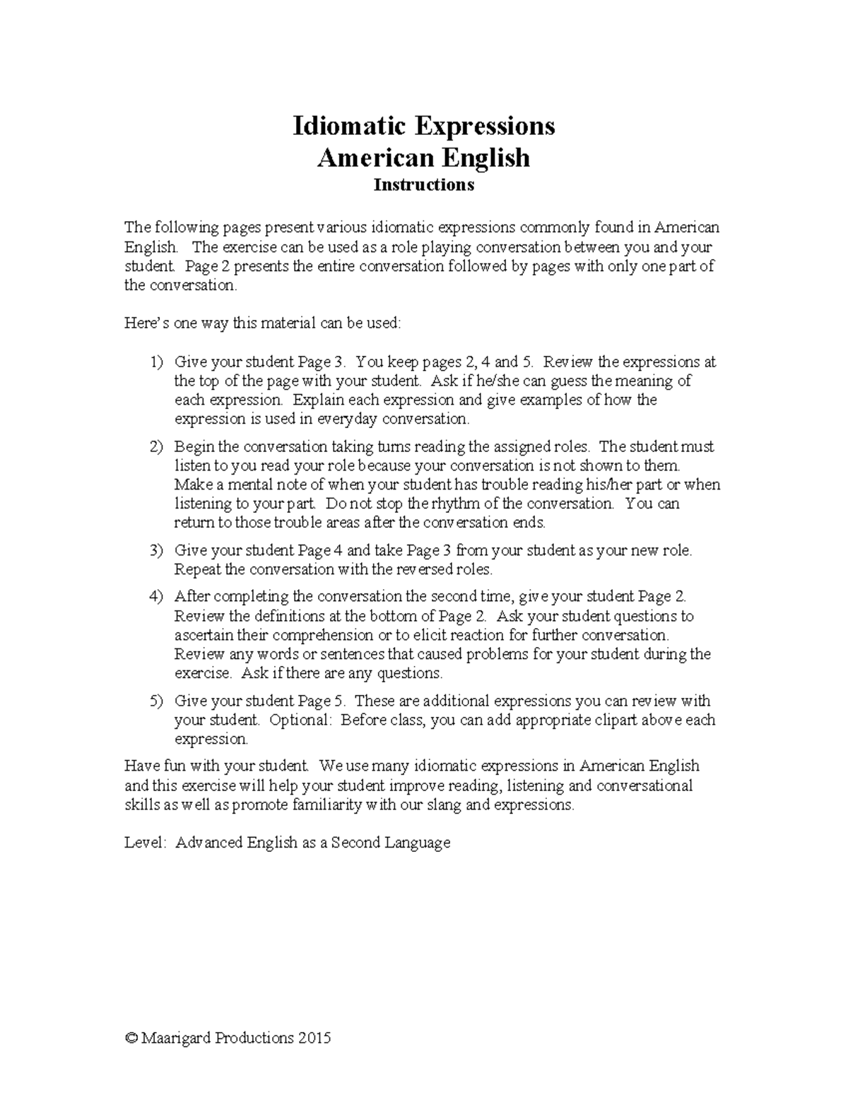3002 Final Exam on American Idioms: Role Play & Conversational Skills ...