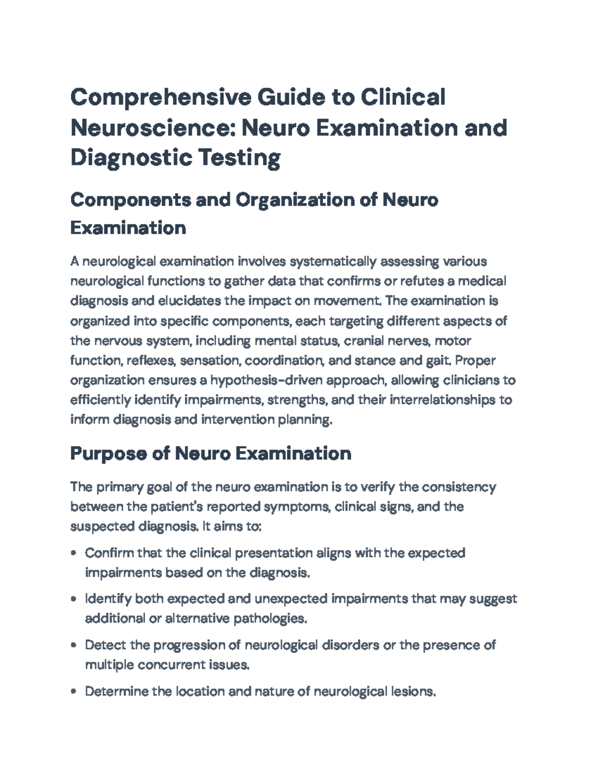 Comprehensive Guide to Clinical Neuro Exam & Diagnostics (NEURO 101 ...
