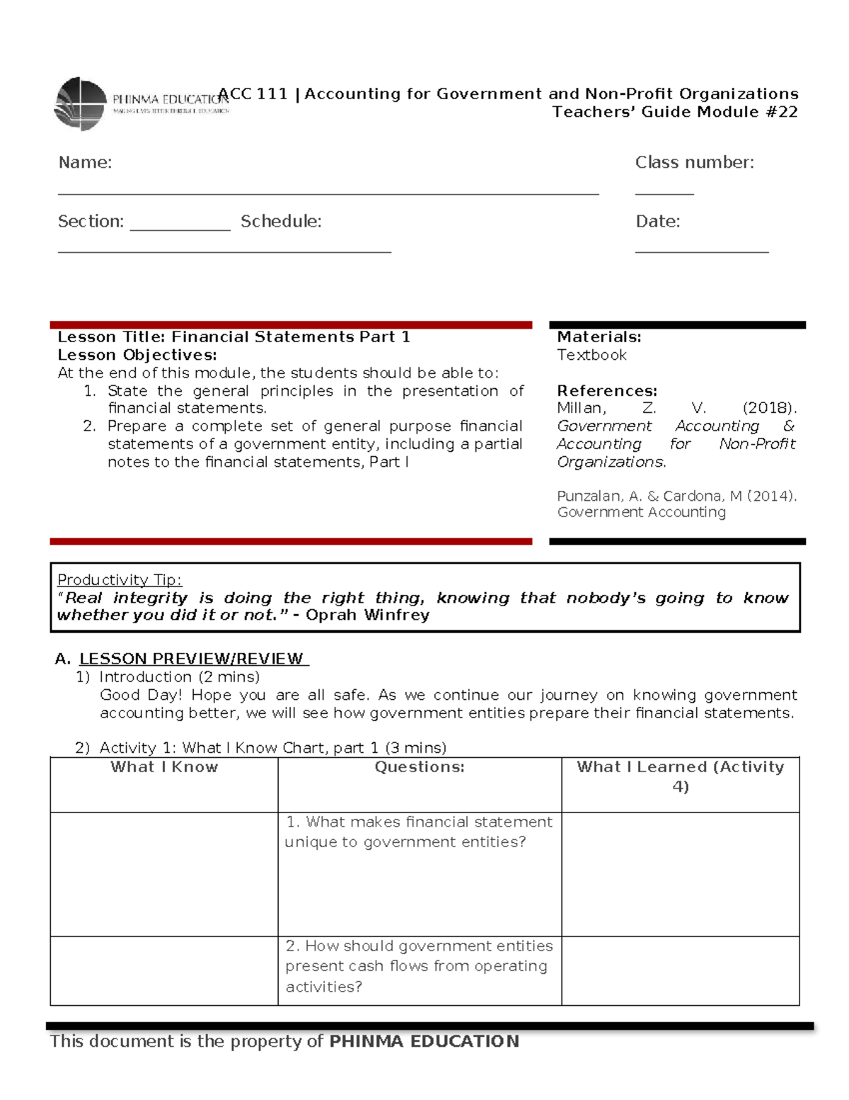 ACC 111 Financial Statements Guide: Government Accounting Part 1 - Studocu