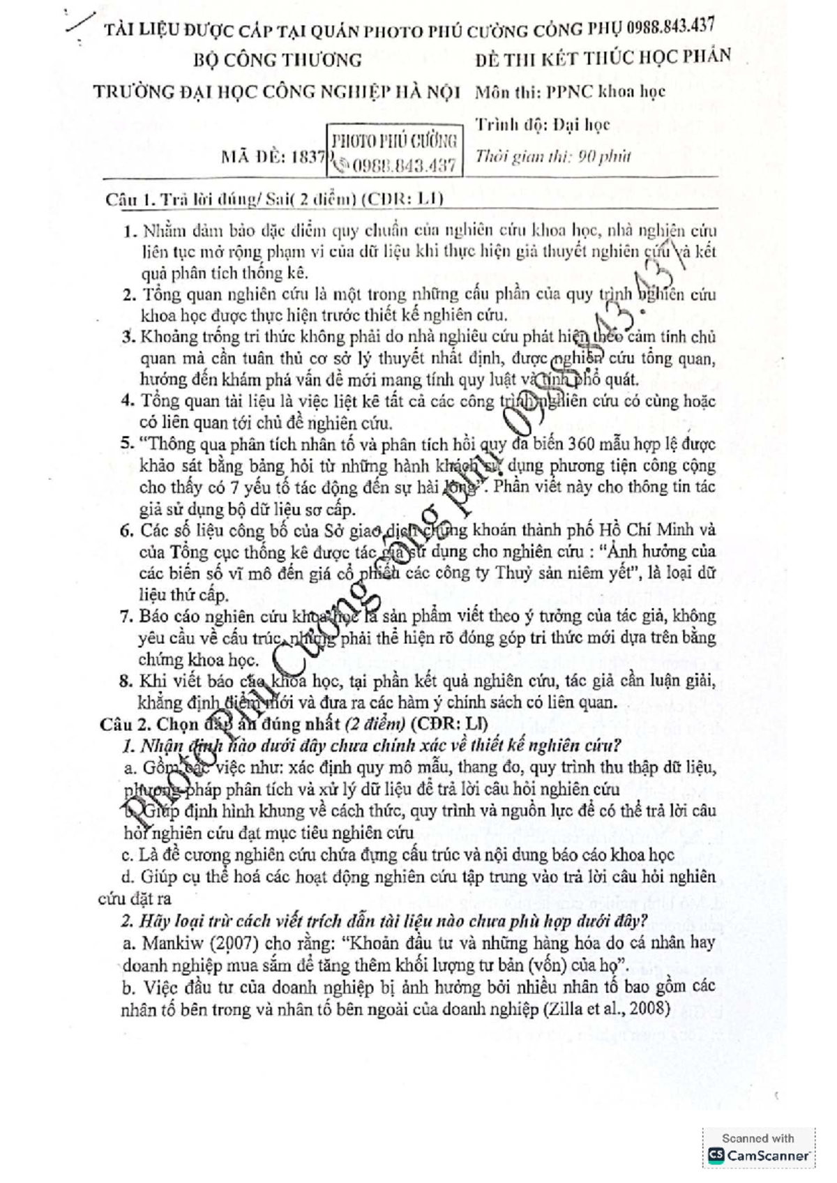 TÀI LIỆU ÔN TẬP MÔN PPNC - ĐỀ THI KẾT THÚC HỌC PHẦN 1837 - Studocu