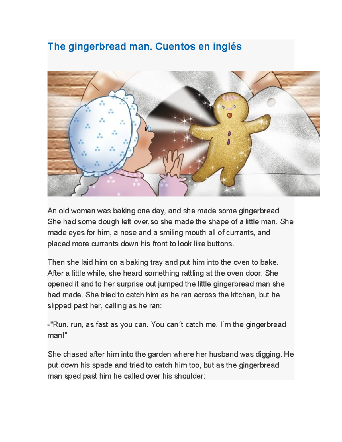 Gingerbread Man Story Cuento Ingles For Children Studocu