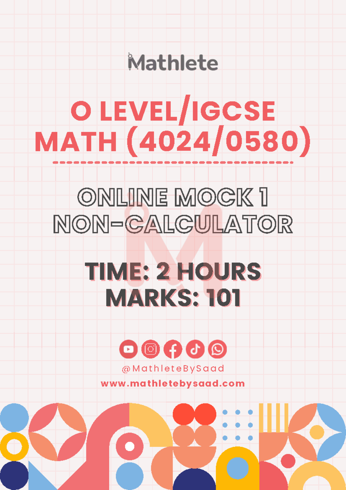 Non-Calculator Mock Exam 1 - O MATH (2 Hours, 101 Marks) - Studocu