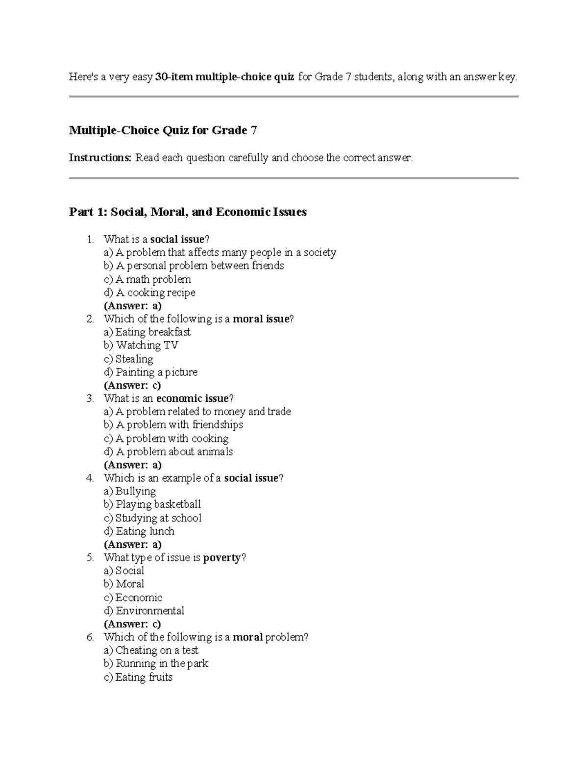 Grade 7 English Final Exam: Multiple-Choice Quiz & Answers - Studocu