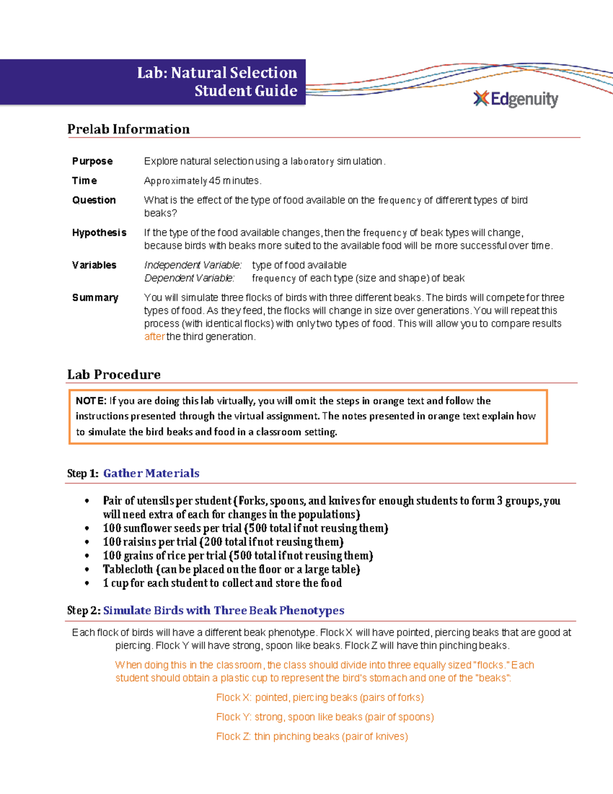 Natural Selection Lab: Student Guide for Course 3209-08-04 - Studocu