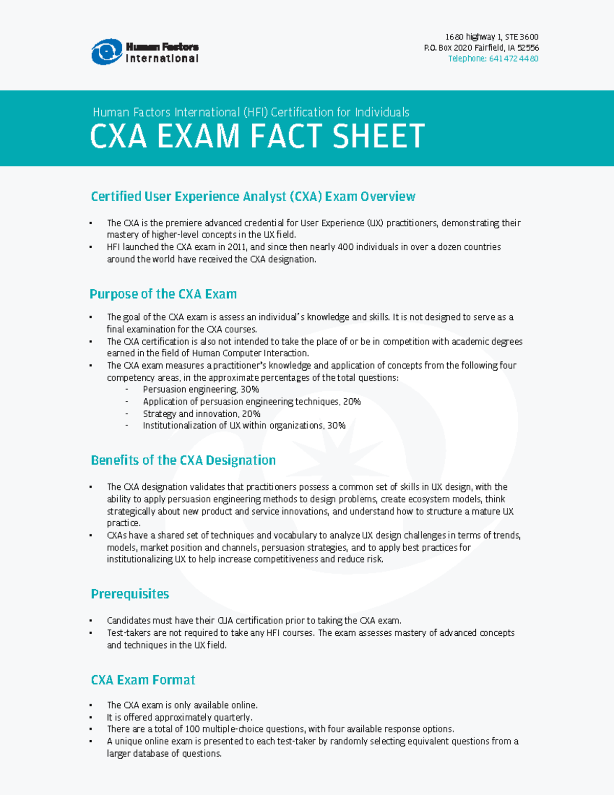 CXA Exam Fact Sheet: Overview, Format, and Key Information - Studocu
