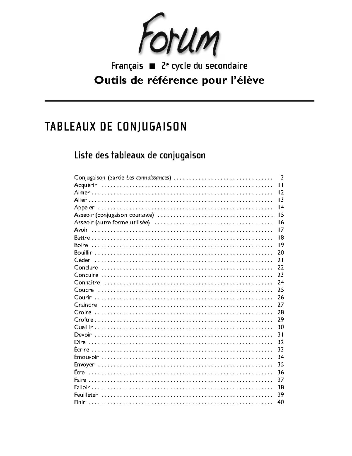 Français 2e cycle du secondaire - Outils de référence: Tableaux de ...