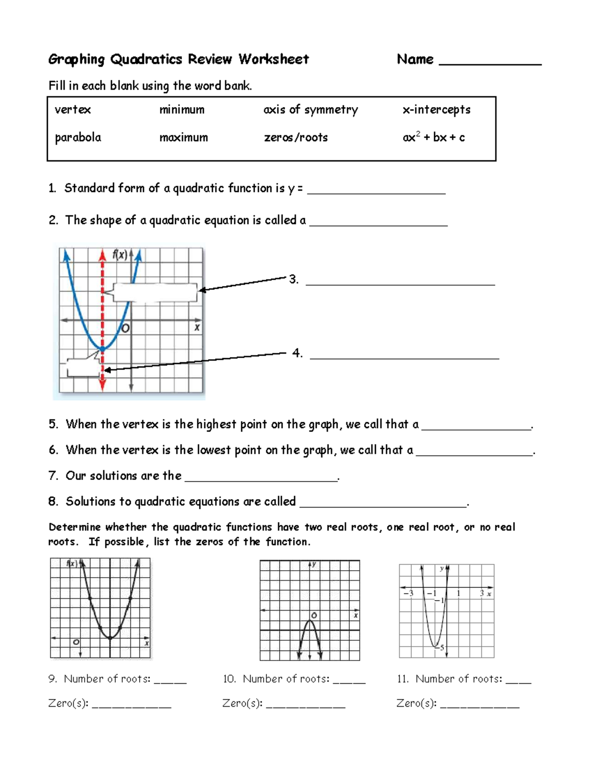 Graphing Quadratics (MATH101) Bonus Review Worksheet - Studocu