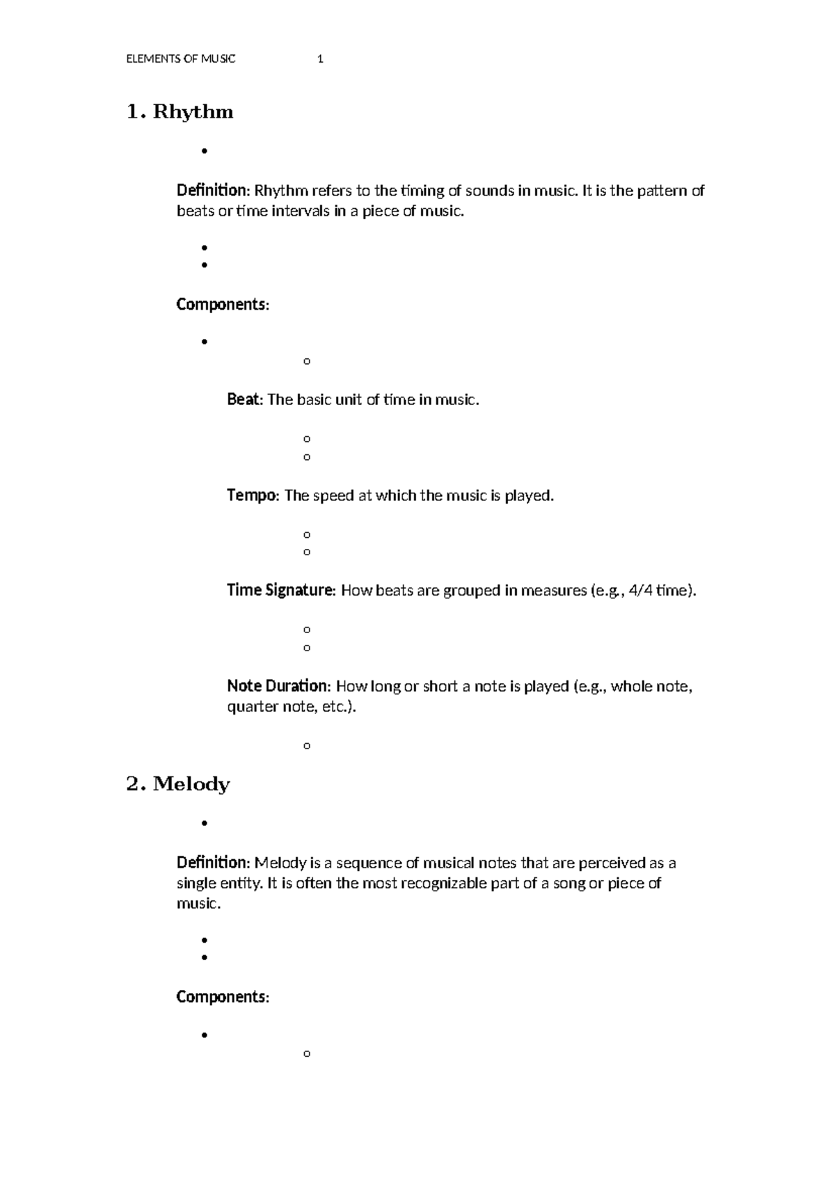 MUS 101: Elements of Music - Key Concepts and Definitions - Studocu
