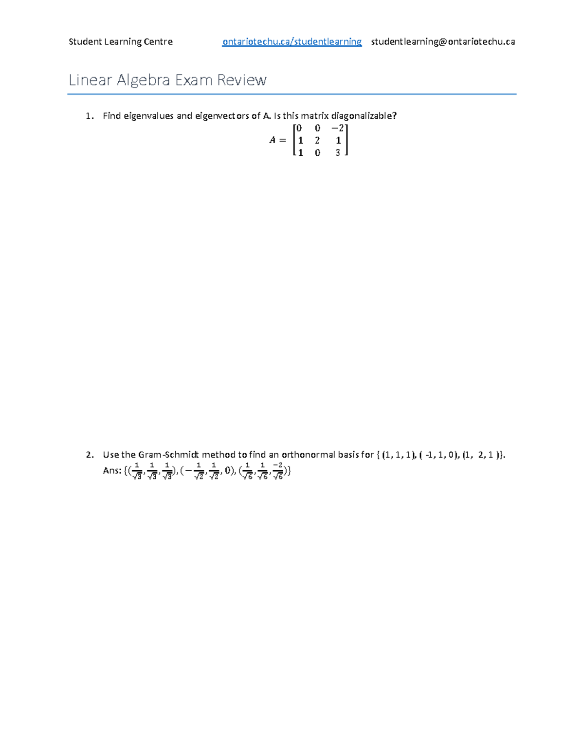 Linear Algebra Exam Review (MATH 101) - Eigenvalues, Vectors & More - Studocu