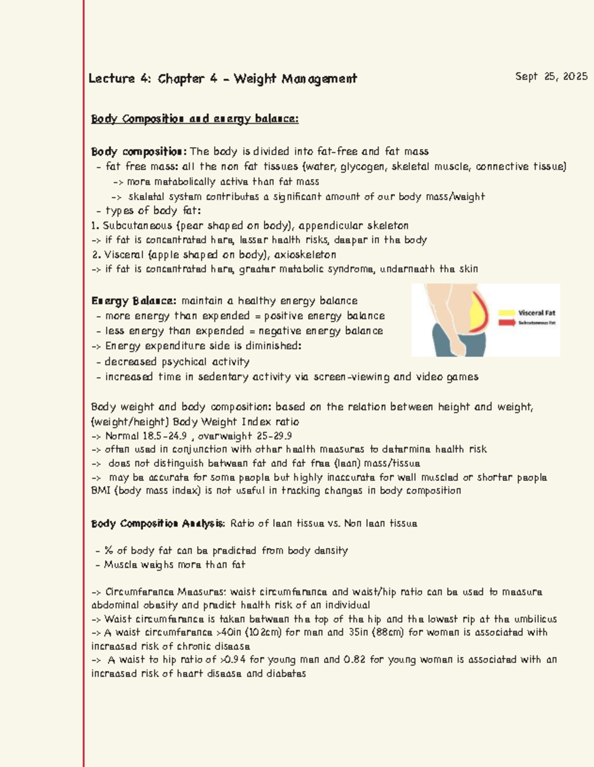 Lecture 4: Chapter 4 Weight Management & Body Composition HSS1101 - Studocu