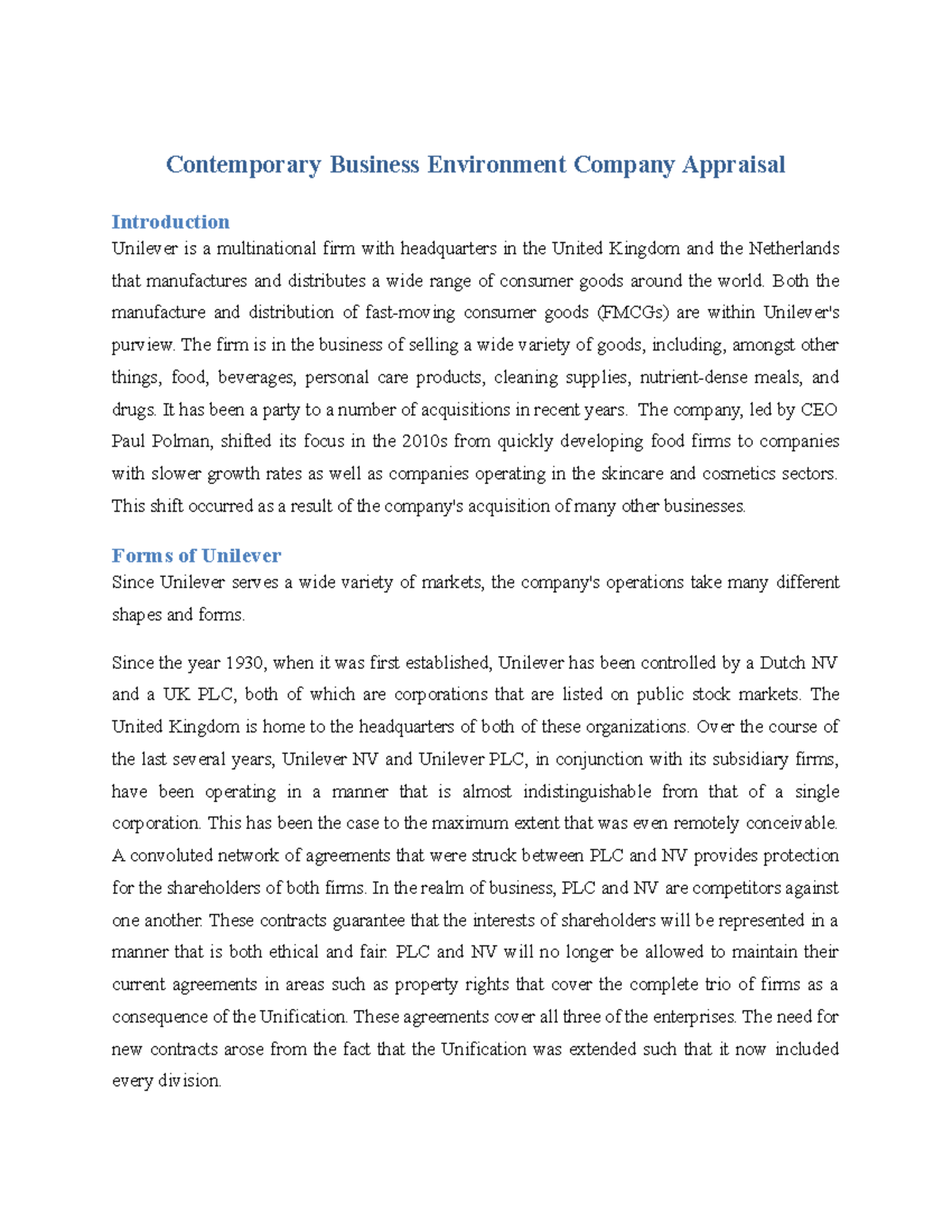 Contemporary Business Environment: A Case Study on Unilever's ...