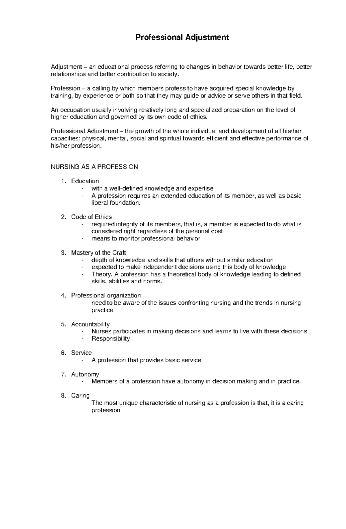 Nursing Professional Adjustment Notes: Essential Insights and Ethics ...