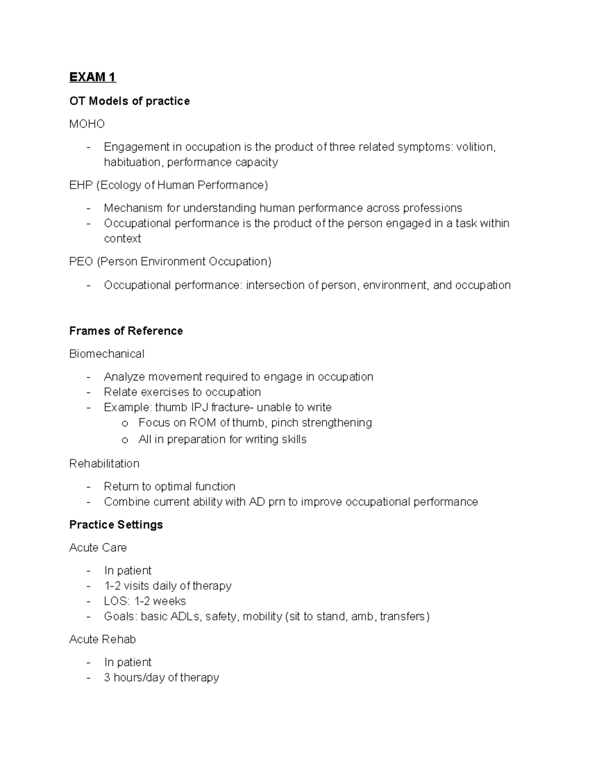 Comprehensive Overview of OT Interventions in Rehab: Exam 1 Notes - Studocu