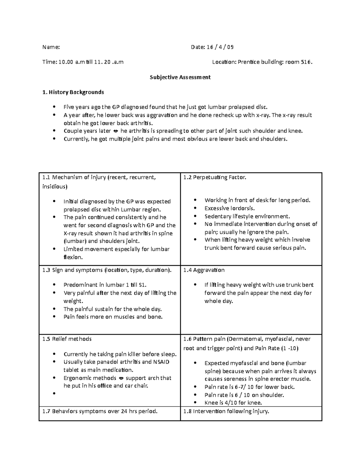 Example SOAP notes S2 sarah - Name: Date: 16 / 4 / 09 Time: 10 a till ...