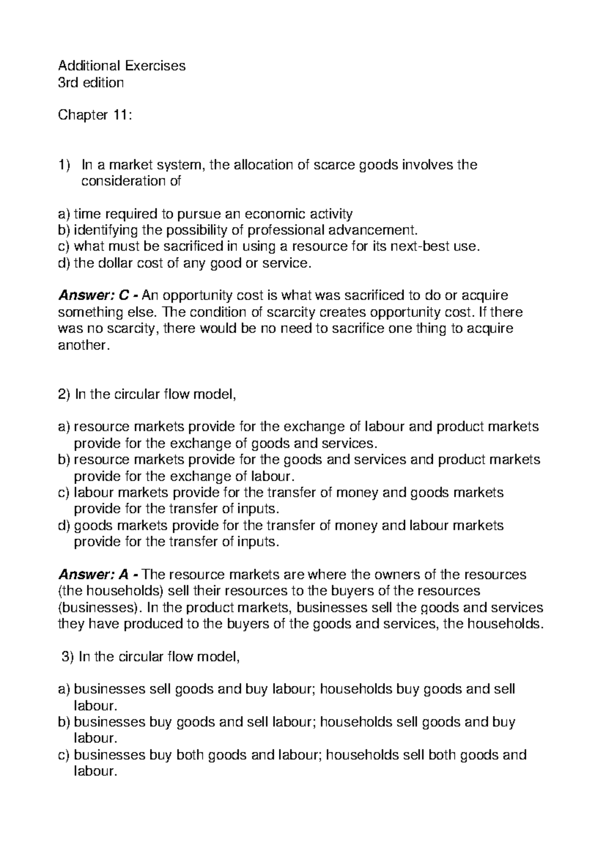 Ch11 Additional Exercises with Answers for Economics Study Guide - Studocu