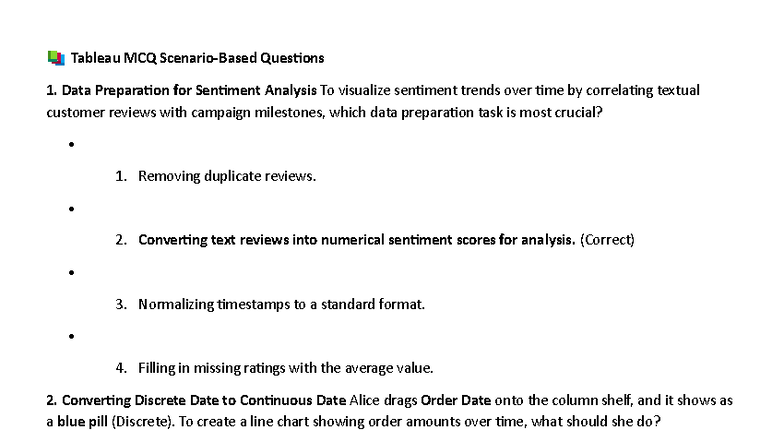 Tableau MCQ Questions: Data Preparation & Visualization Techniques - Studocu
