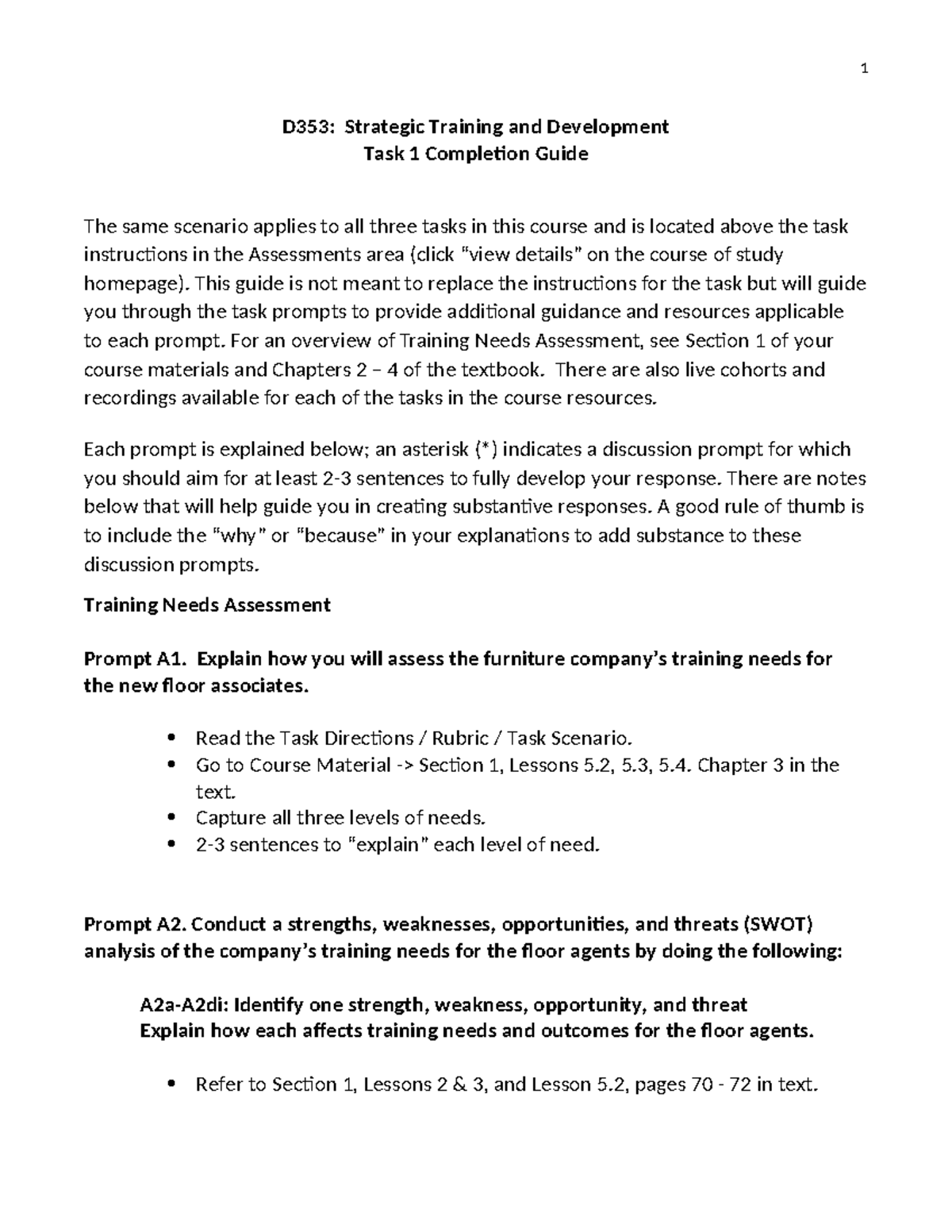D353: Strategic Training & Development Task 1 Completion Guide - Studocu