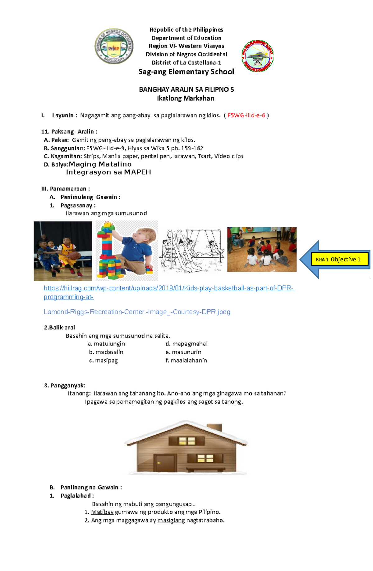 Lesson Plan for Filipino 5: Quarter 3 Activities and Objectives - Studocu