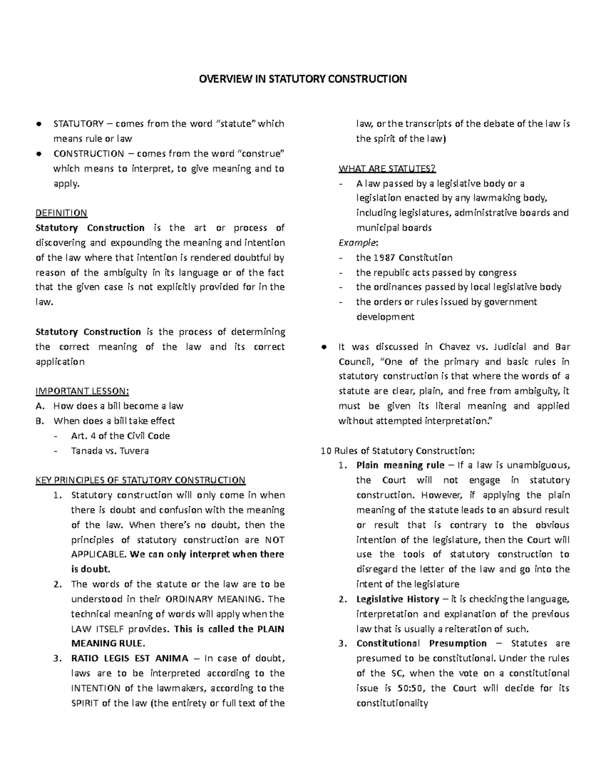 Statutory Construction Overview: Key Principles and Definitions - Studocu