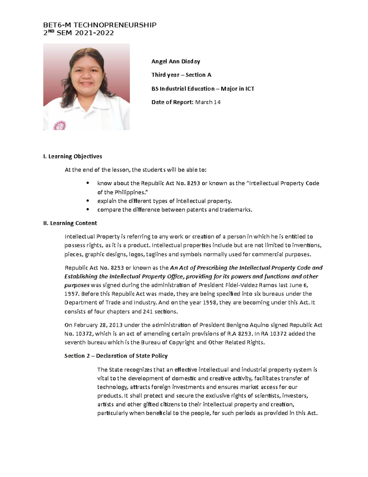 Intellectual Property Rights Report - BSIE ICT 2nd Sem 2021 - Studocu