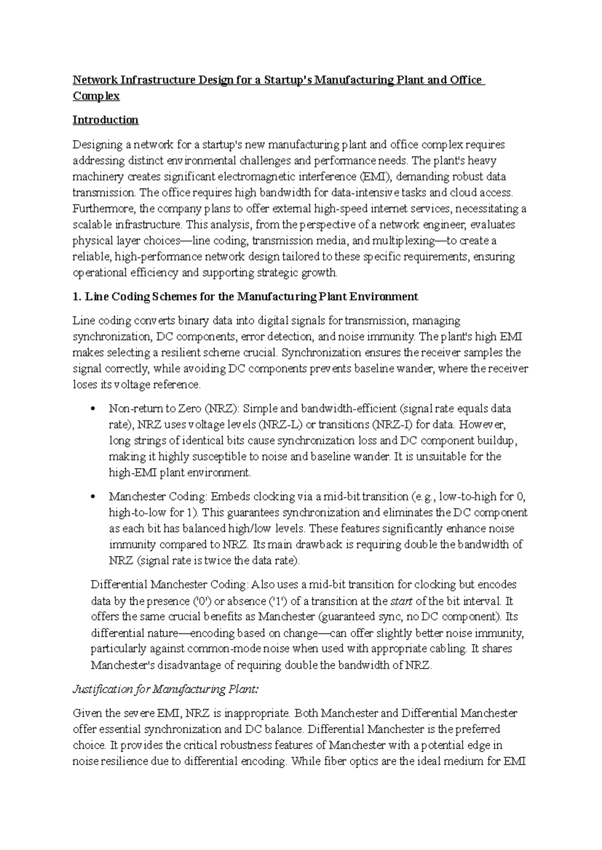 Network Infrastructure Design for a Manufacturing Plant and Office ...