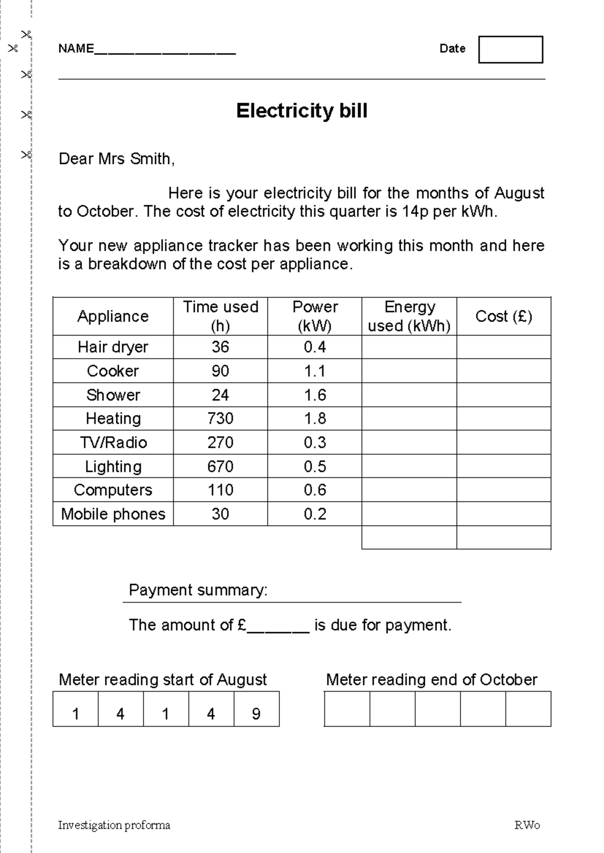 Electricity Bill Summary (Aug-Oct) - Energy Bill Worksheet - Studocu