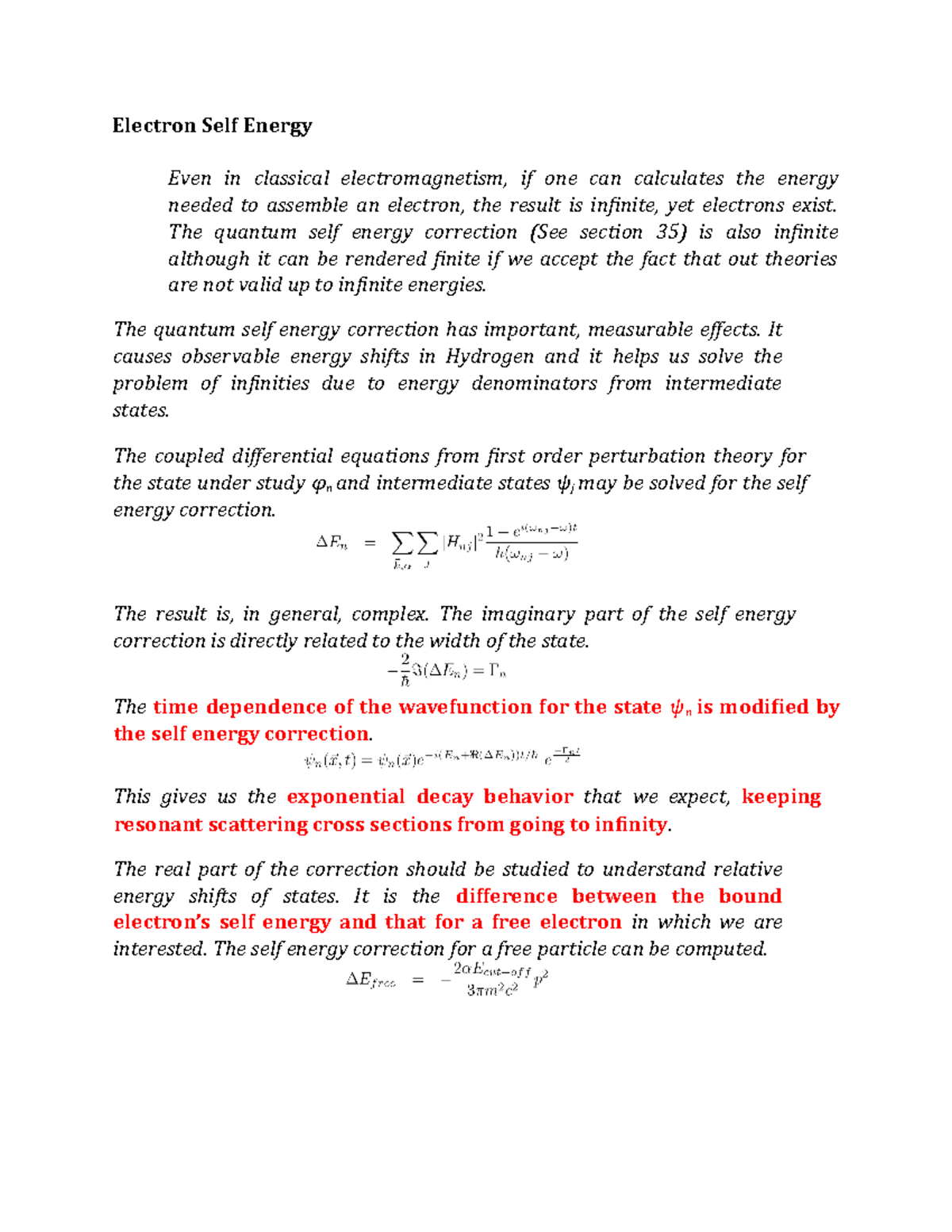 Quantum Corrections to Electron Self Energy: Detailed Analysis - Studocu