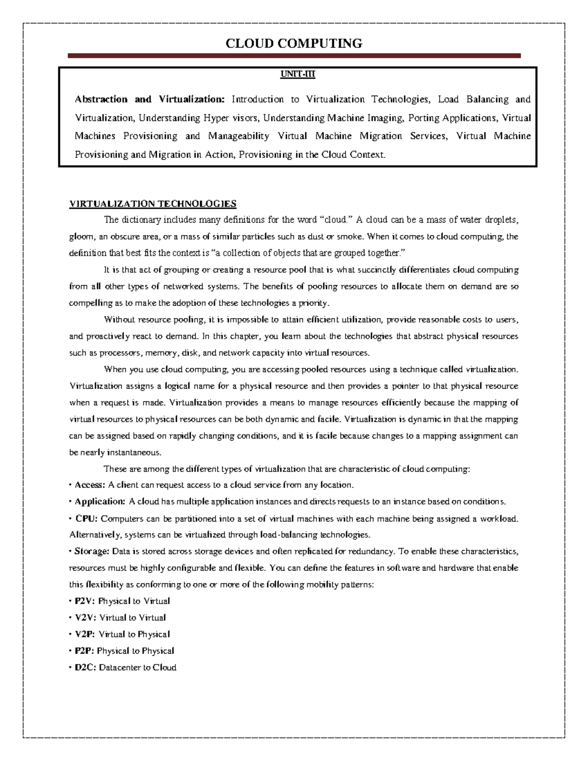 CC(U3) - Cloud Computing Virtualization Technologies Lecture Notes ...