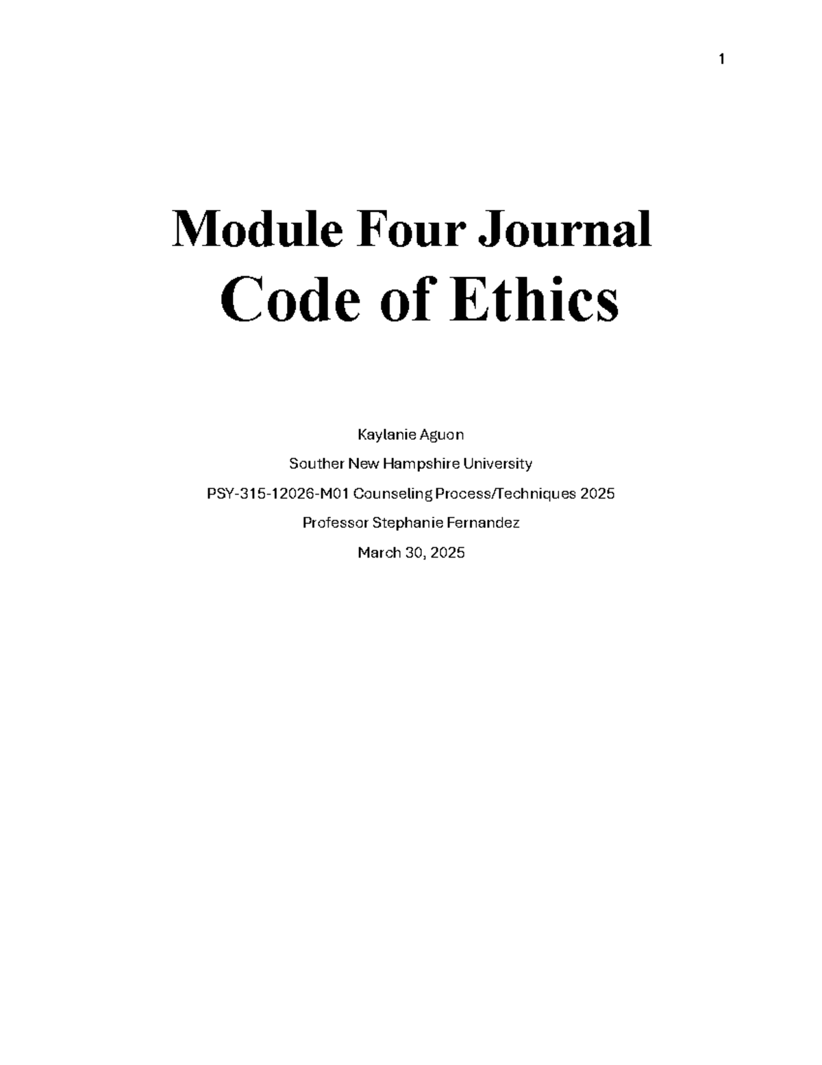 Psy 315 Module 4 Journal: Code of Ethics Analysis - Studocu