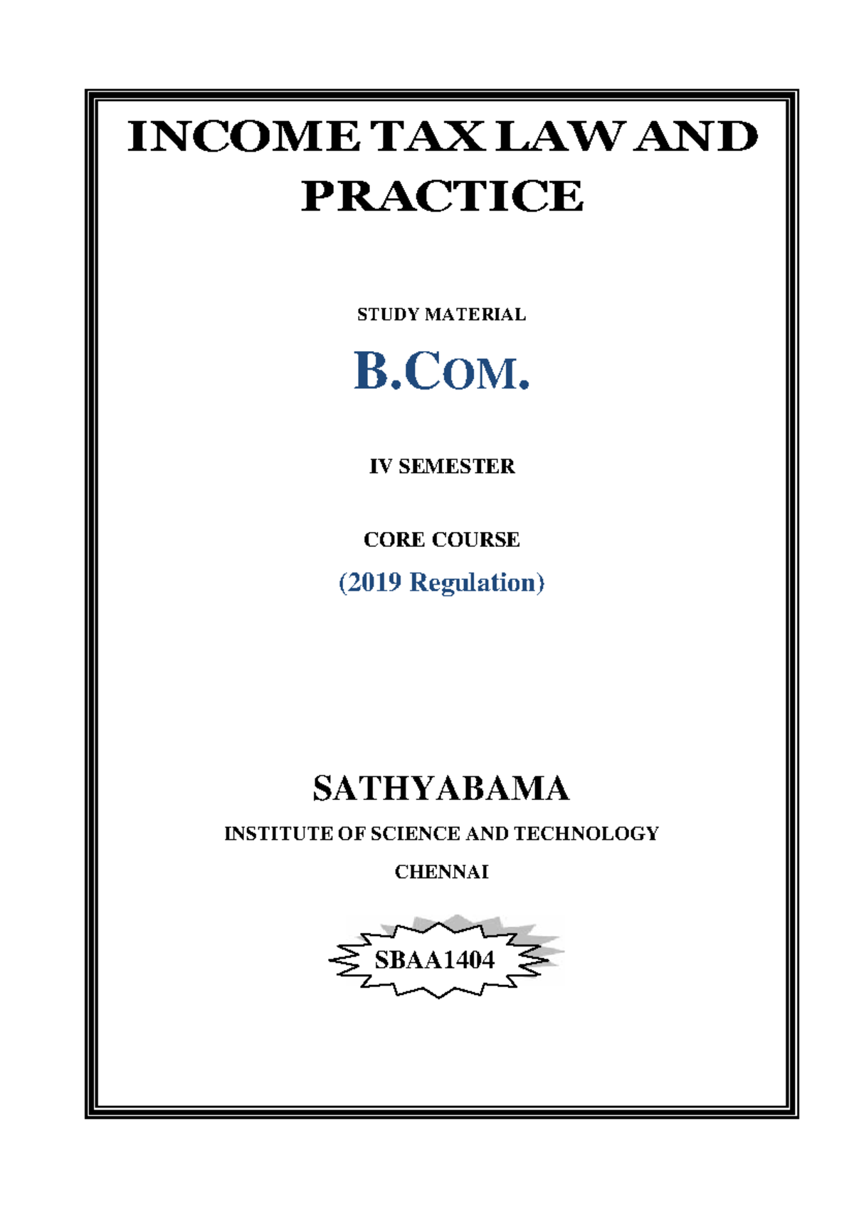 Income TAX - Study Material - ( 5 Units ) PDF - SBAA INCOME TAX LAW AND ...