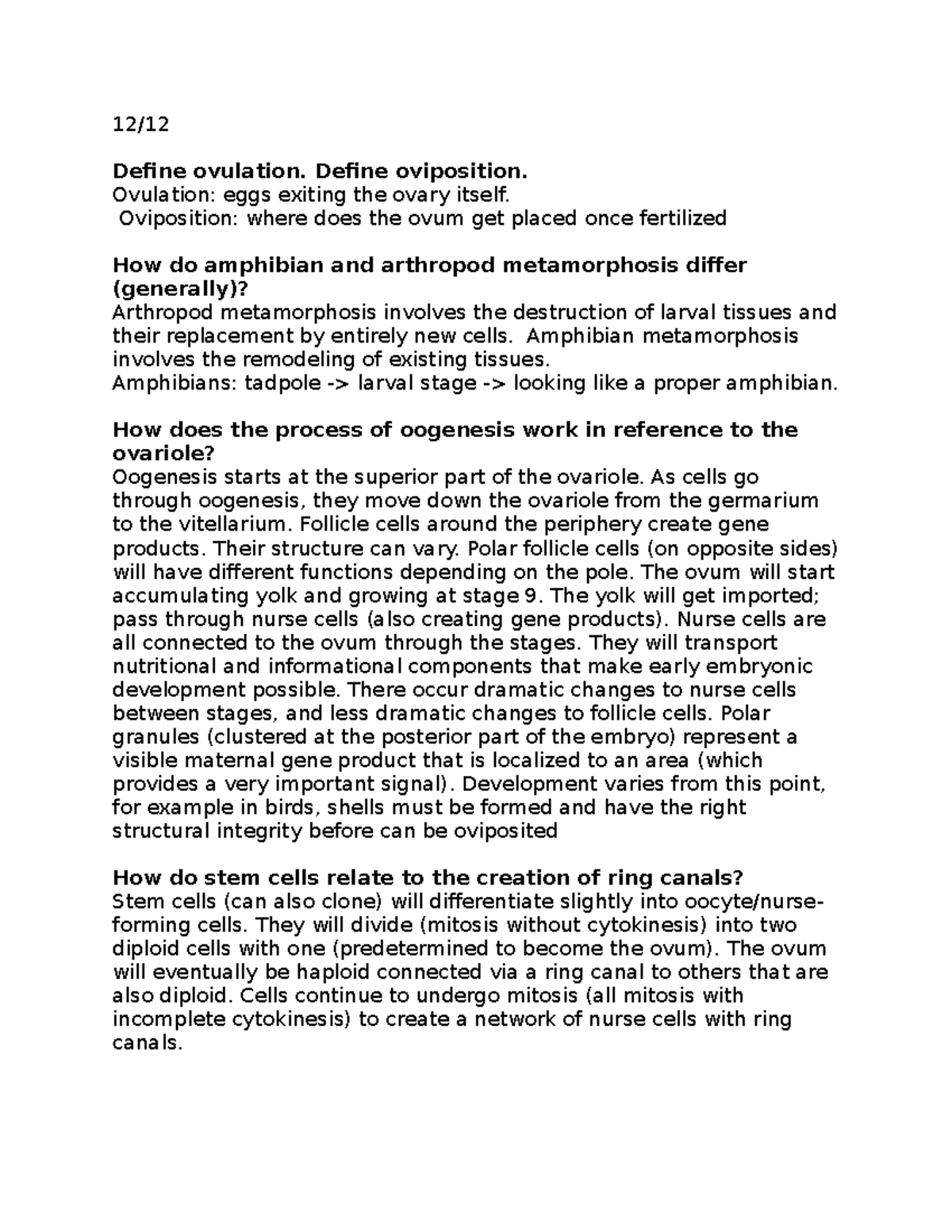 Embryology Study Notes (Part 3) for BIOL 101: Key Concepts & Processes ...