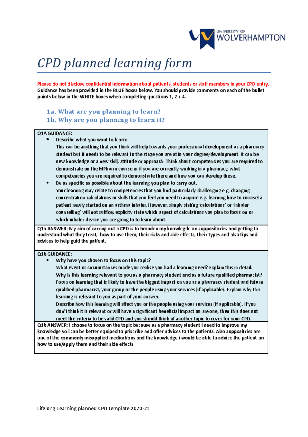CPD Planned Learning form 2119128 - CPD planned learning form Please do ...