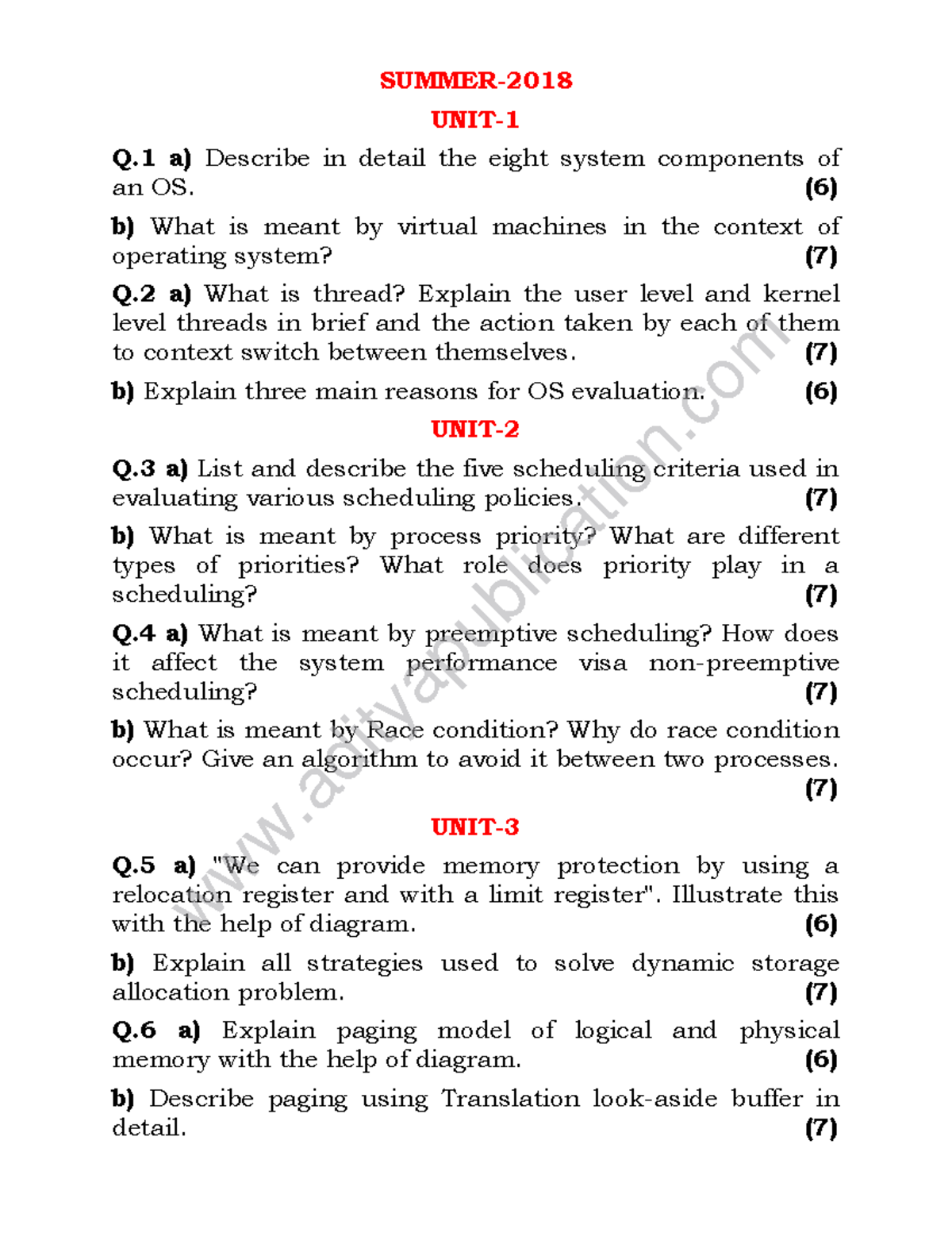 OS Components and Concepts: Detailed Study for S-18 Exam - Studocu