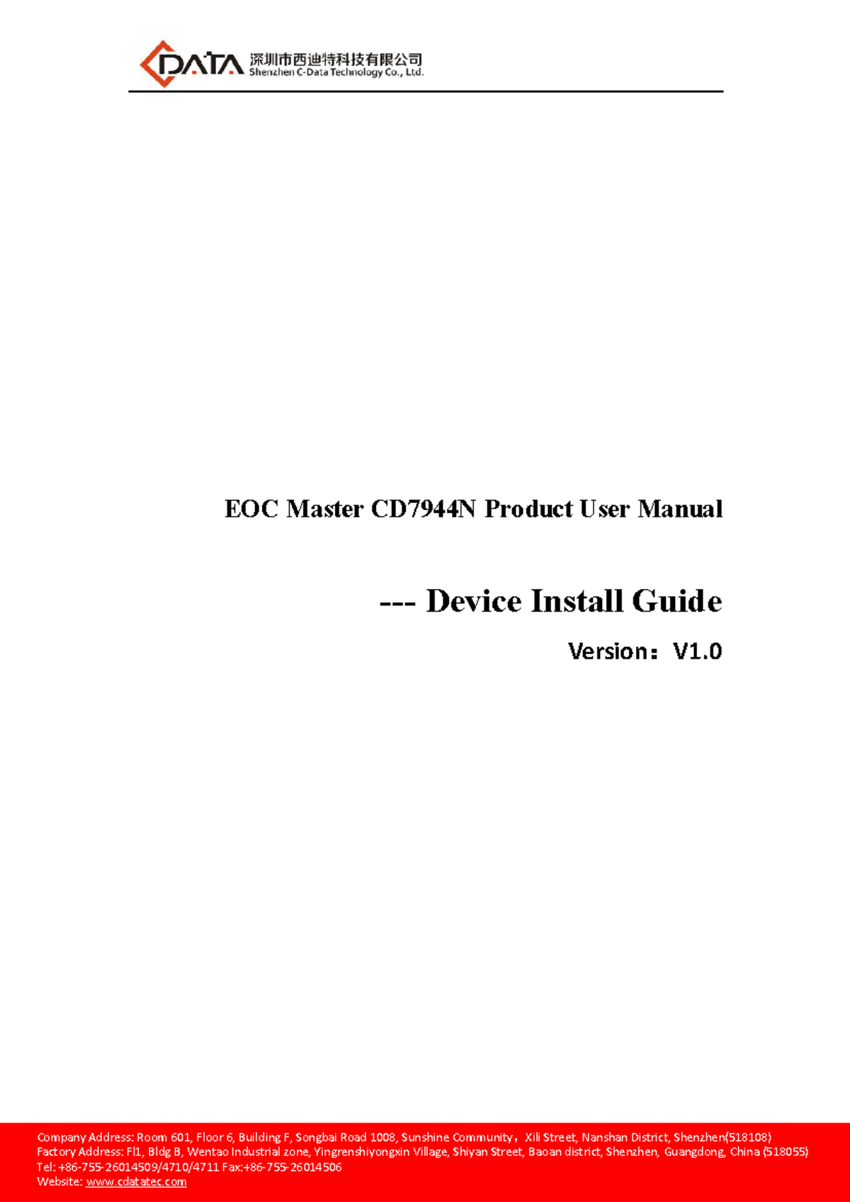 EOC-Master-CD7944N-User-Manual-Install-Guide-V1-Complete-Overview - Studocu